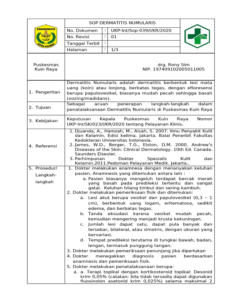 SOP Dermatitis Numularis | PDF