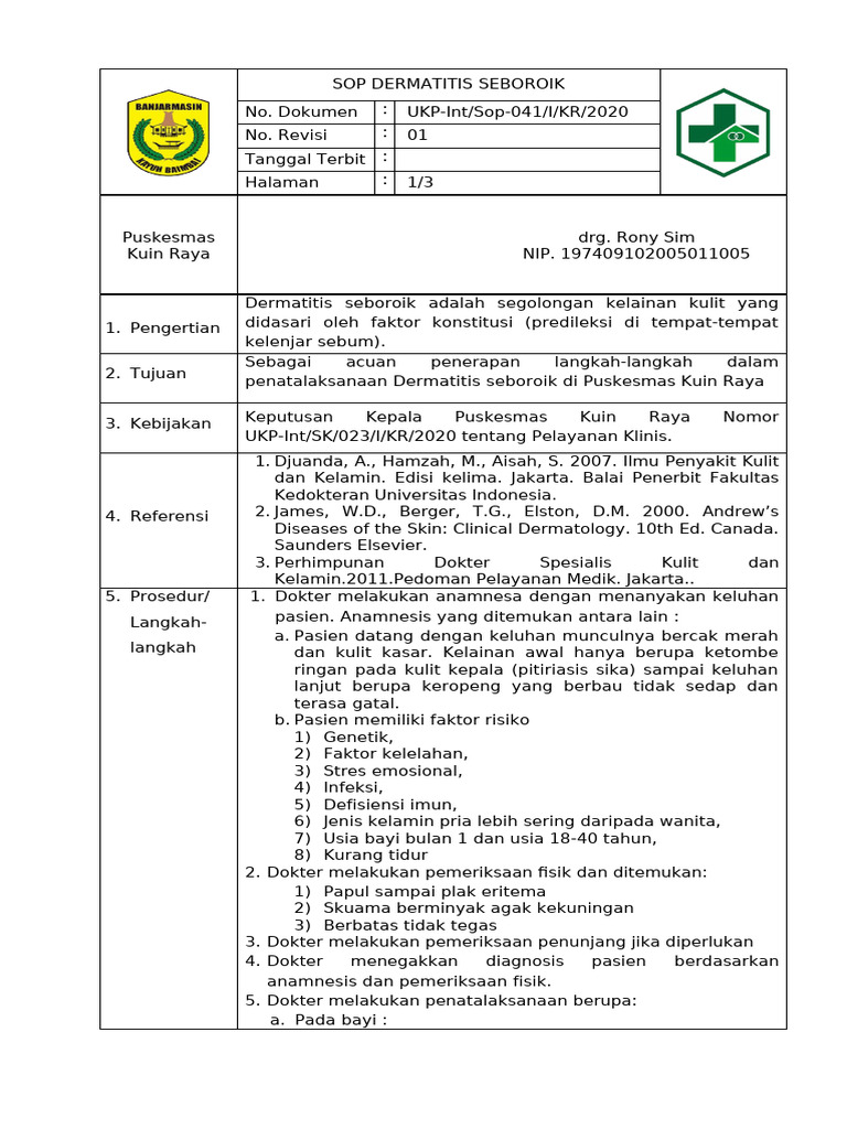 SOP Dermatitis Seboroik | PDF