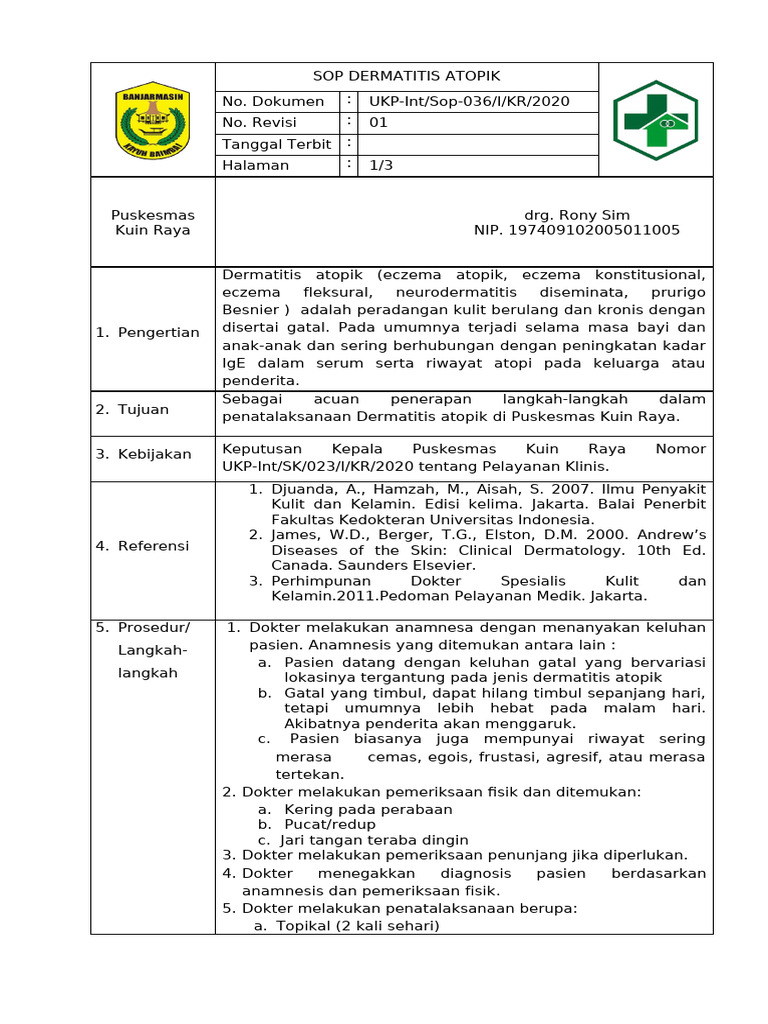 SOP Dermatitis Atopik | PDF