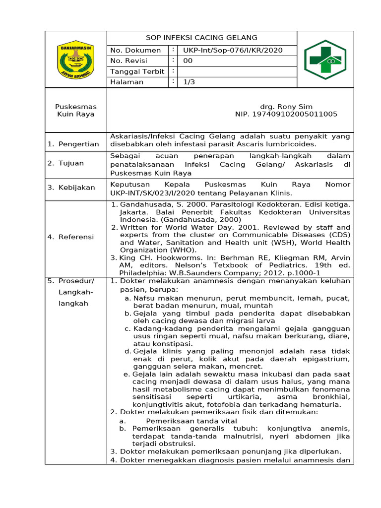 SOP Infeksi Cacing Gelang | PDF