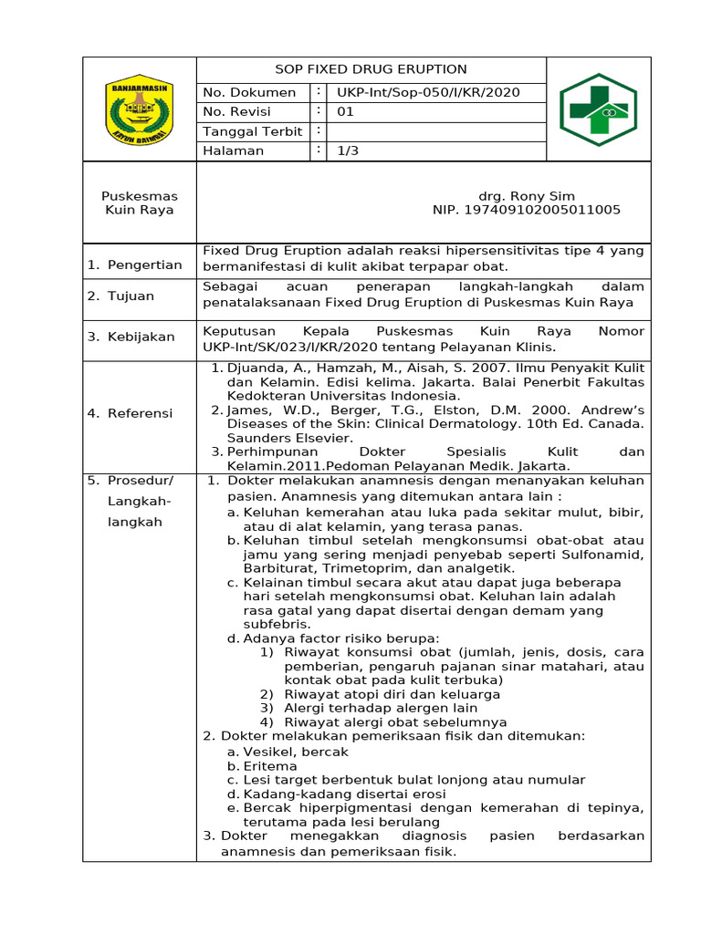 Prosedur Penanganan Fixed Drug Eruption | PDF