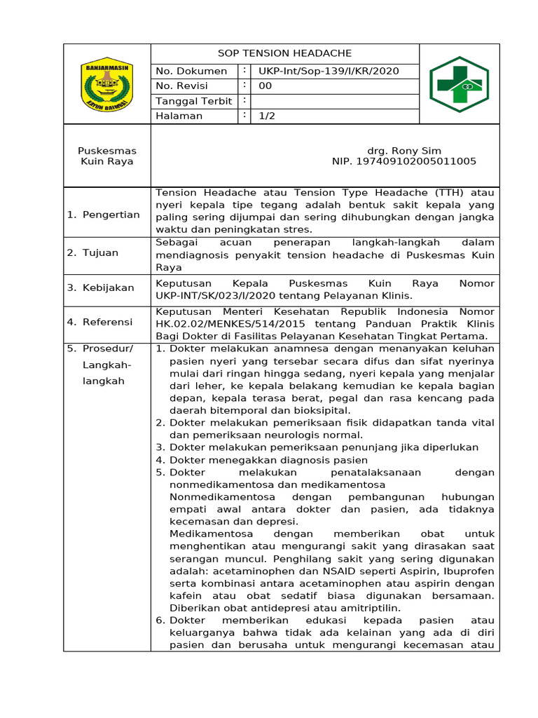 Sop Tension Headache | PDF