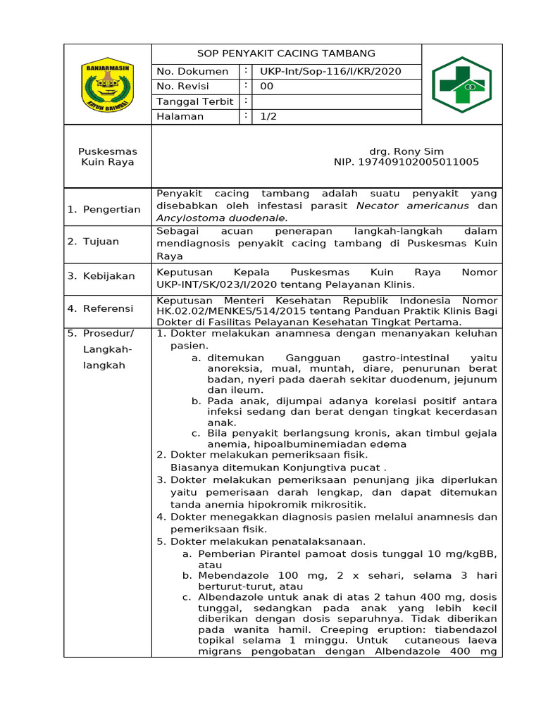 SOP Penyakit Cacing Tambang | PDF