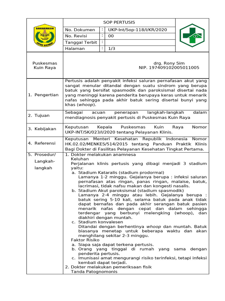 SOP Pertusis | PDF