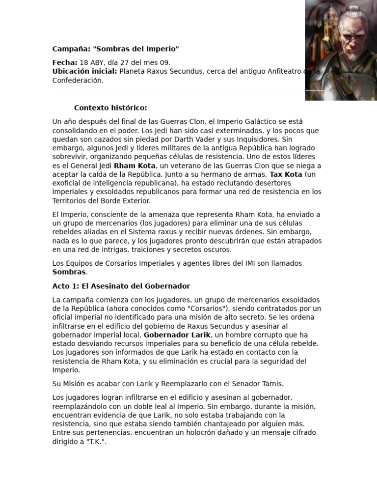 Campaña Sombras Del Imperio | PDF | Jedi | Sith