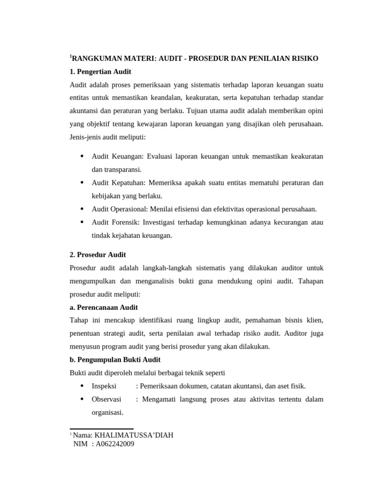 Prosedur Audit dan Penilaian Risiko | PDF