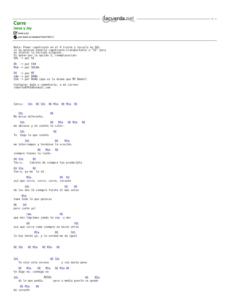 CORRE, Jesse y Joy - Acordes | PDF