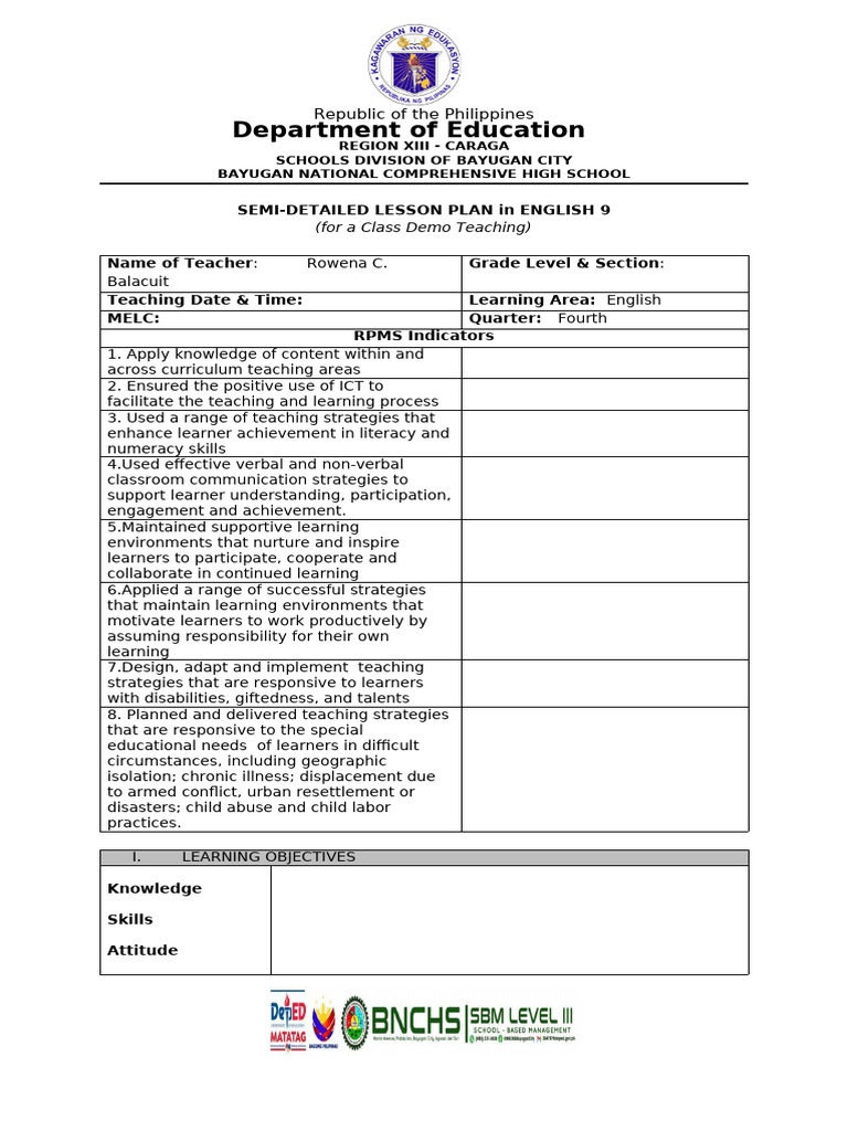 DLL Template With NCOI For Proficient Teachers | PDF | Learning | Teachers