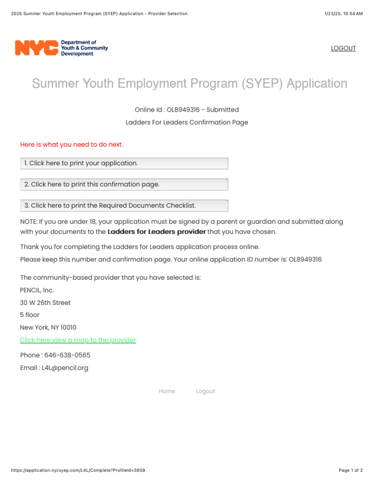 SYEP 2025 Application Confirmation | PDF