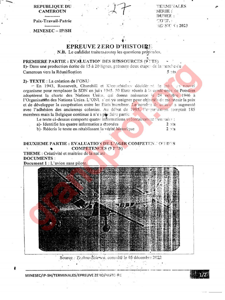 Histoire-TleACDTI-Epreuve-Zero-2023 + Correction | PDF