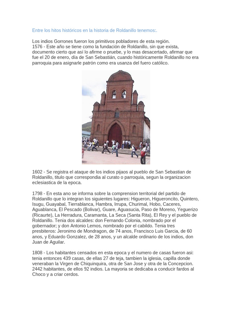Historia y cultura de Roldanillo, Colombia | PDF