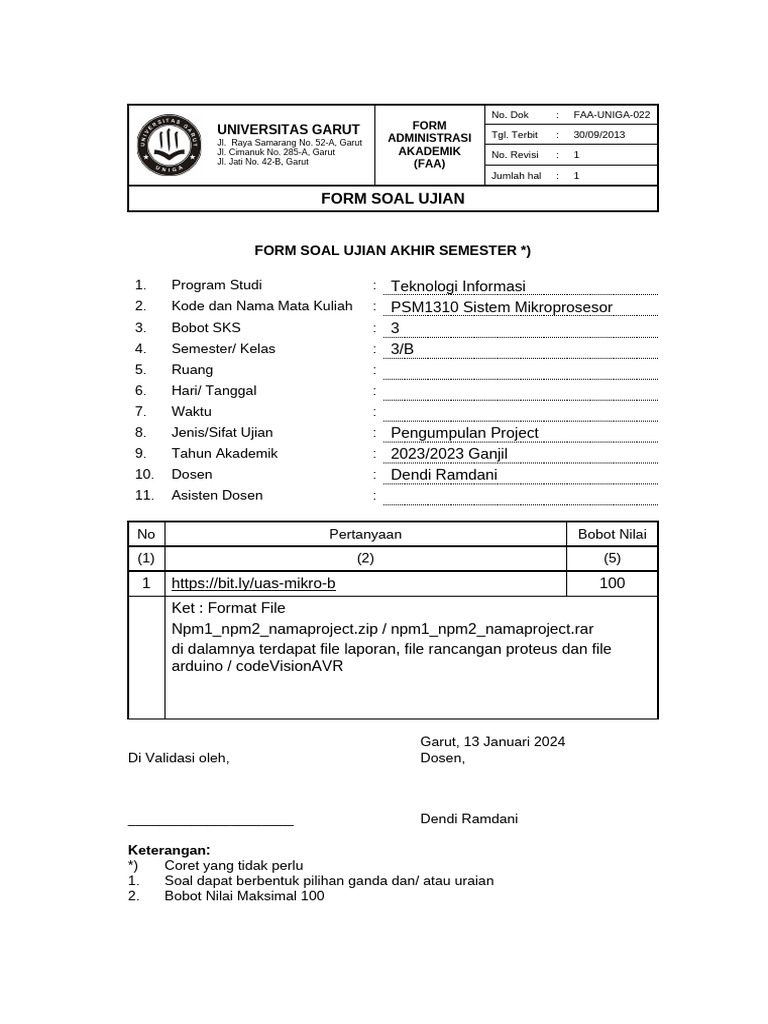 FORM Soal Ujian UAS - Sistem Mikroprosesor B (1) | PDF