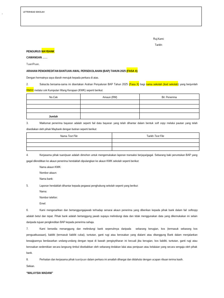 FAQ BAP 2025 Lampiran 1 B Template Surat Arahan Pengkreditan BAP | PDF