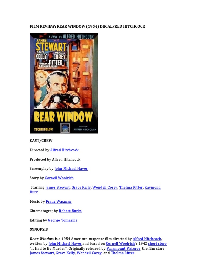 Rear Window 1954 Film Review | PDF | Art | Young Adult