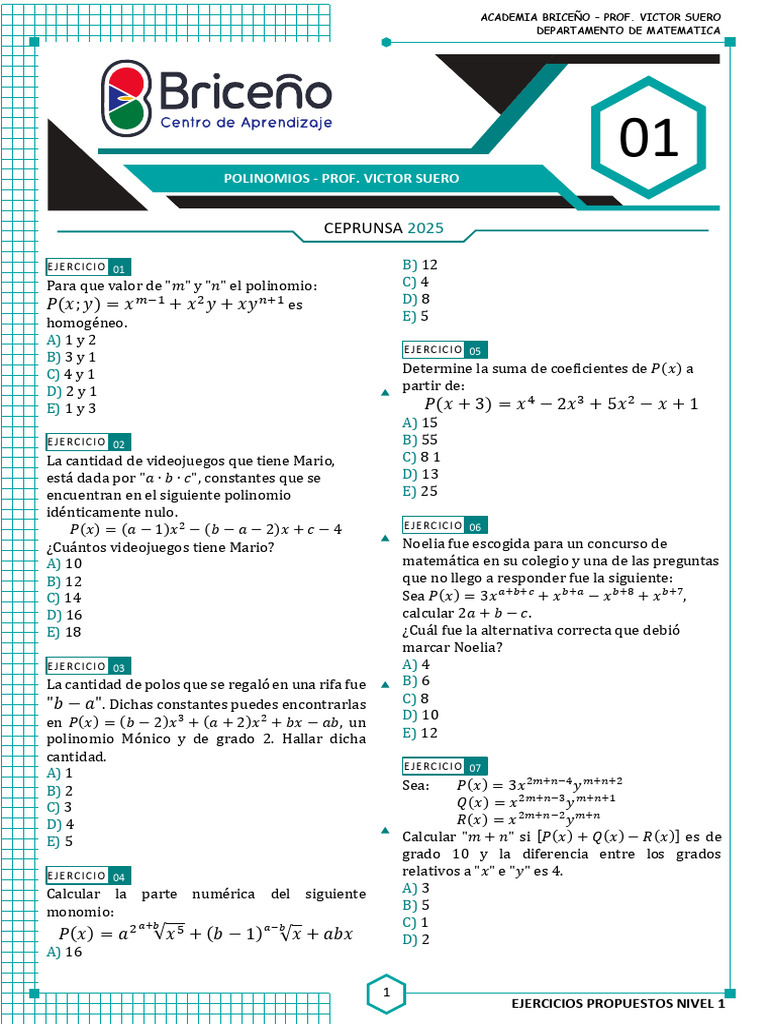 TEMA 1 - POLINOMIOS NIVEL 1 VSUERO (1) estaaa | PDF | Álgebra abstracta | Matemáticas