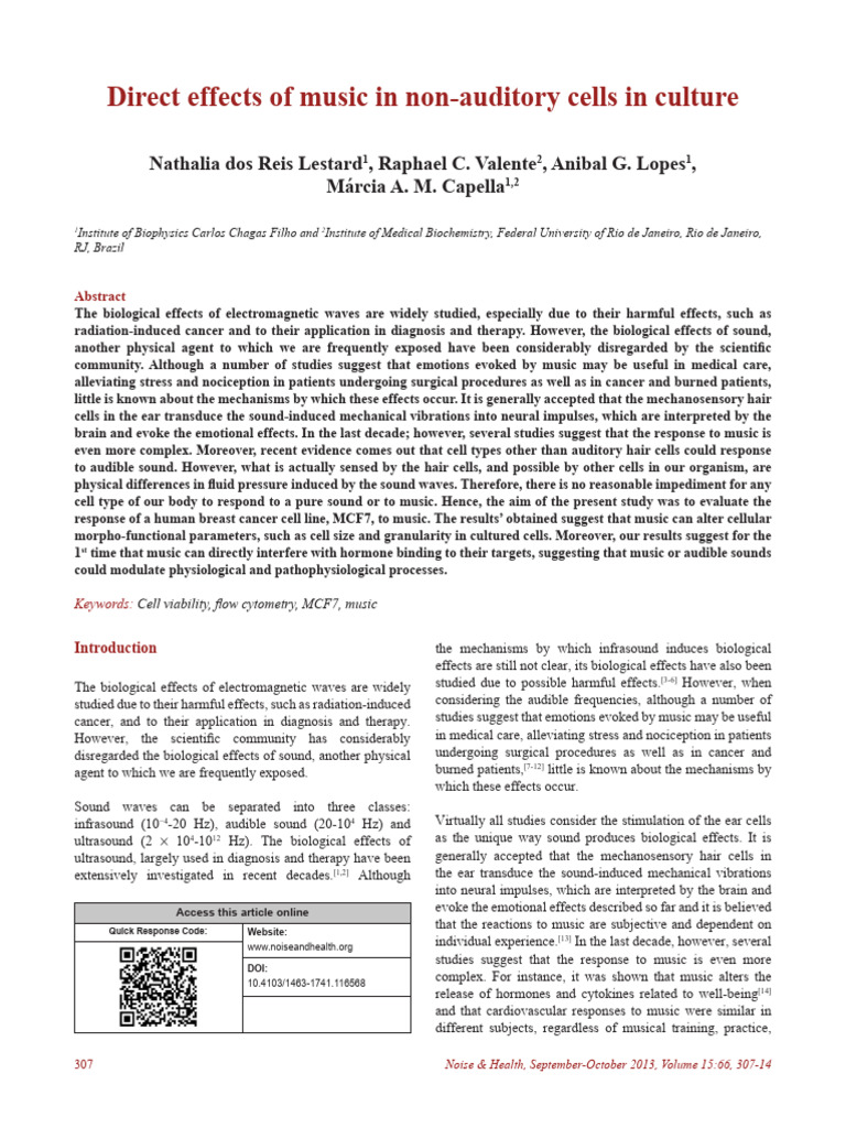 Direct Effects of Music in Non Auditory Cells In.4 | PDF | Sound | Flow ...