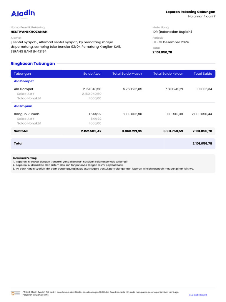 Aladin E-Statement Des 2024 | PDF