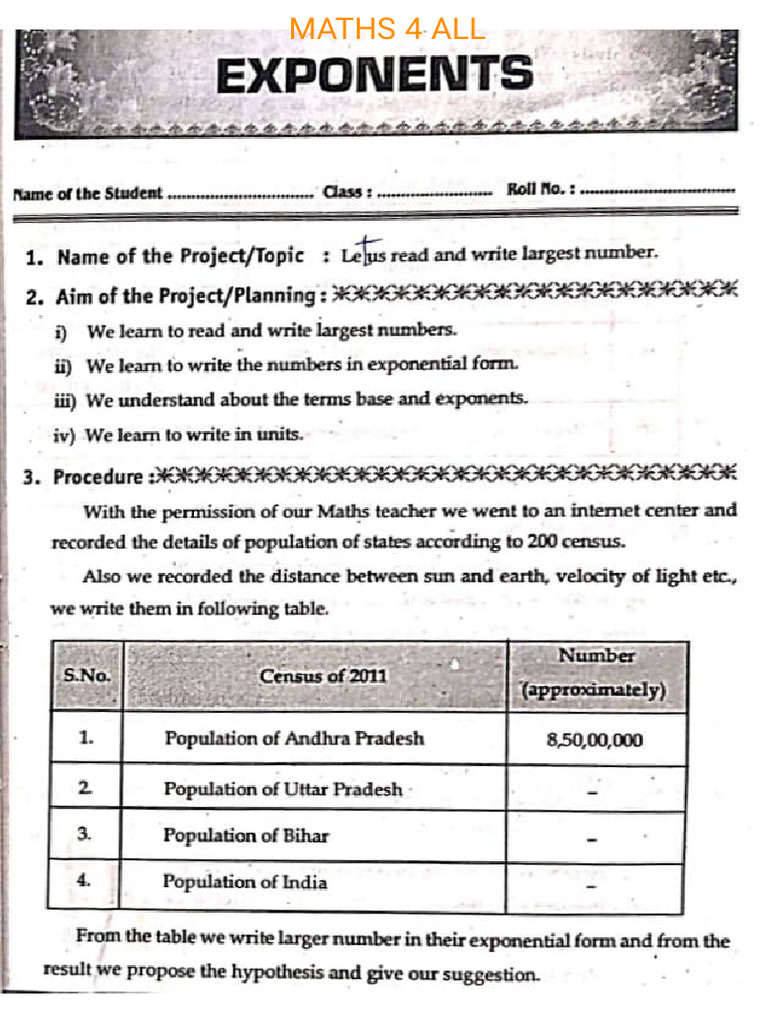 7th FA4 Maths Project - 1 (MATHS 4 ALL) | PDF