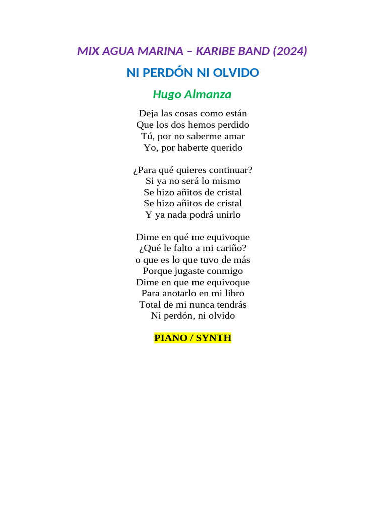 Mix Agua Marina 2024: Letras y Temas | PDF | Amor