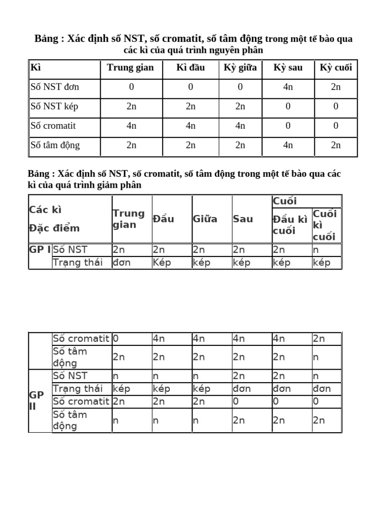 Bảng tinh NST NP,GP | PDF
