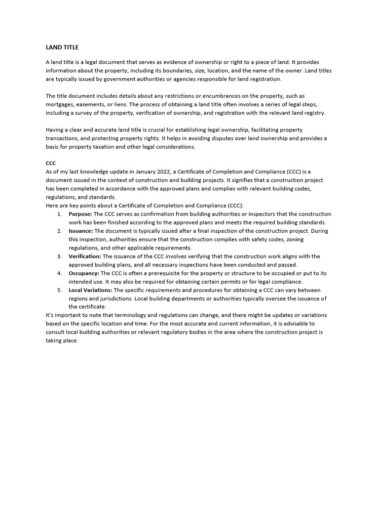 Legal Usage - Land Title Vs CCC | PDF | Regulatory Compliance
