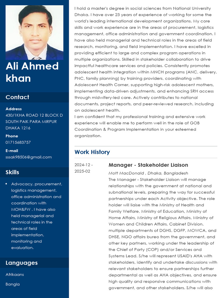 Ali_Ahmedkhan_Resume-2025 Updated | PDF | Procurement | Capacity Building