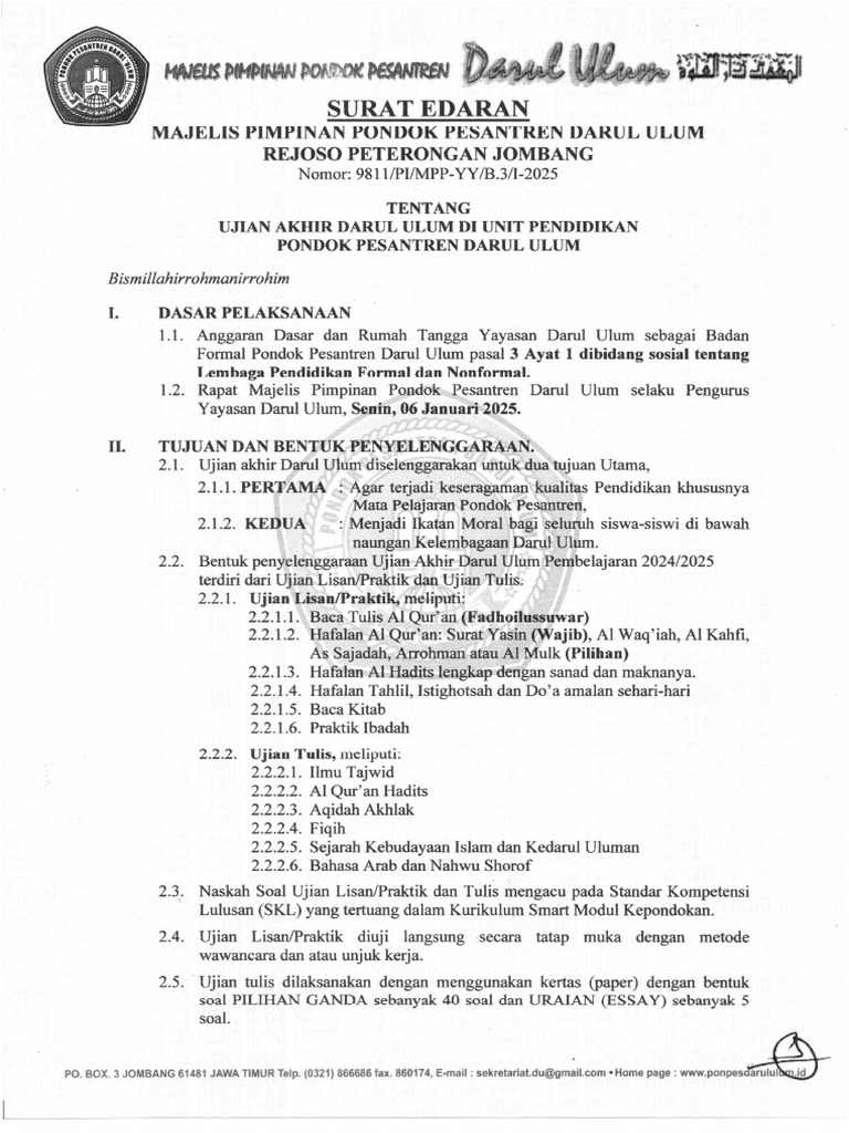 Surat Edaran Ujian Akhir Ppdu 24-25 | PDF