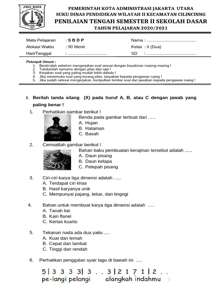 Soal PAS SBDP smt 2 tahun 2021 | PDF