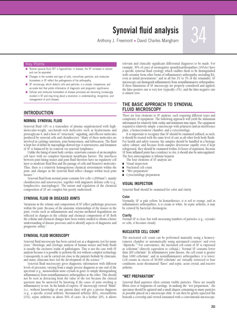 Synovial fluid analysis | PDF | Inflammation | Rheumatoid Arthritis