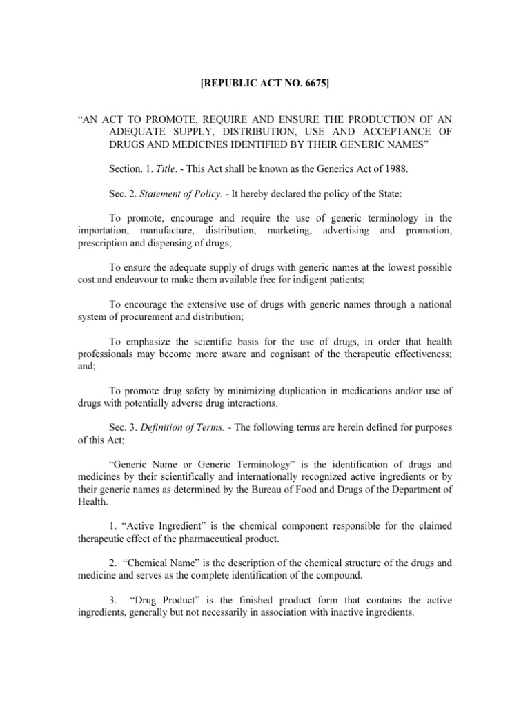 REPUBLIC-ACT-NO-6675-GENERICS-ACT-OF-1988 | PDF