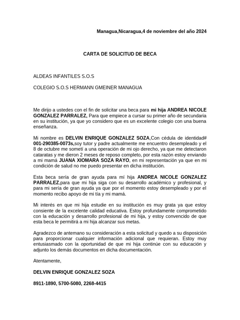 Carta de Solicitud de Beca | PDF