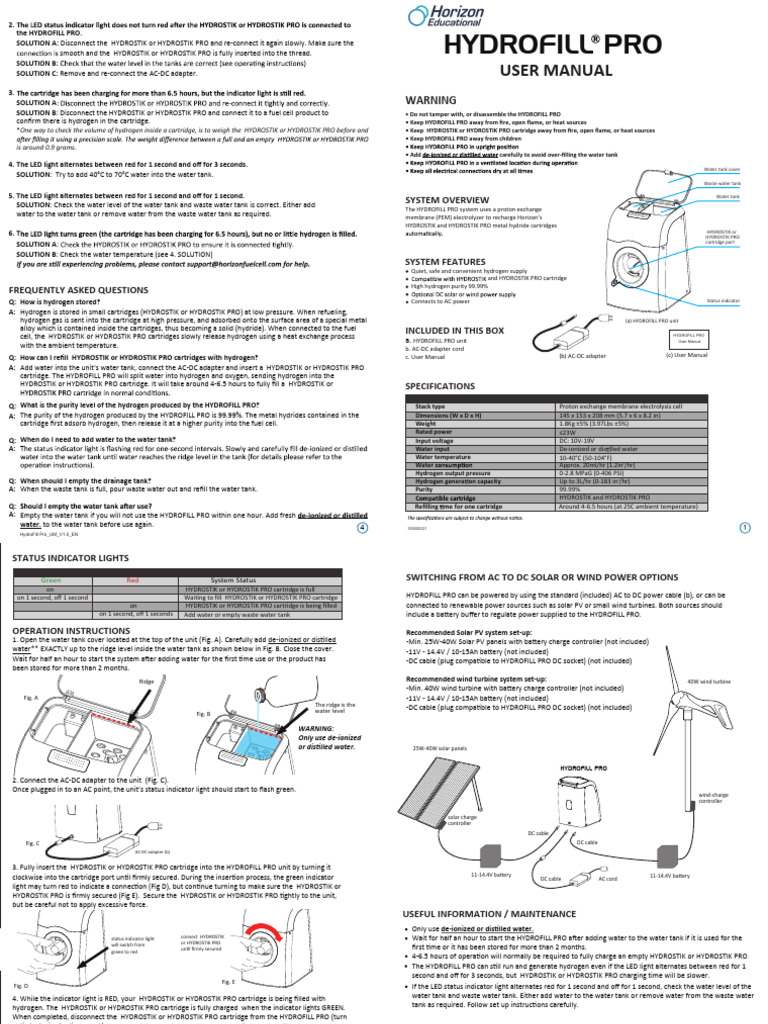 HydroFill-Pro User Manual | PDF | Hydrogen | Water