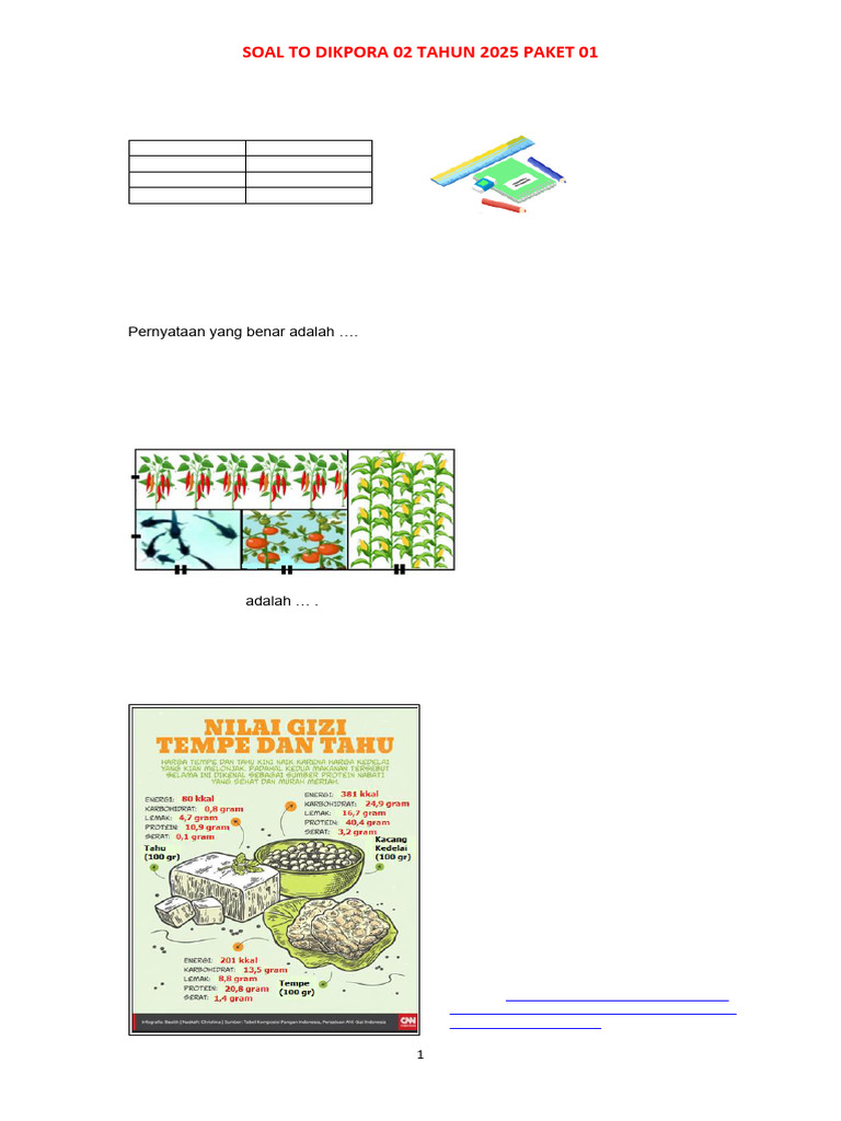 Soal Literasi Numerasi Paket 01 To Dikpora (2) Tahun 2025 | PDF