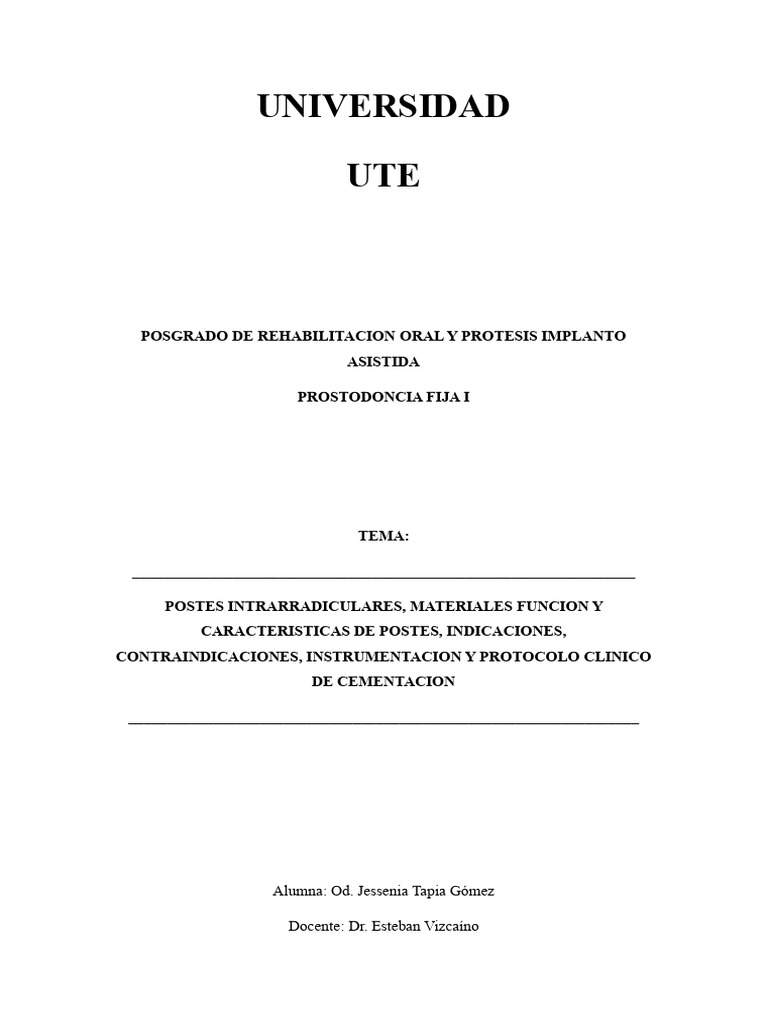 Postes Intrarradiculares: Función y Protocolo | PDF | Ingeniería de ...