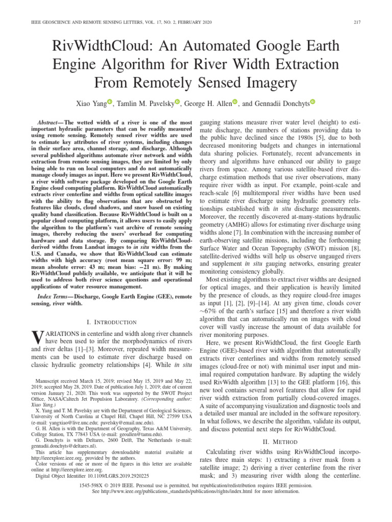 RivWidthCloud An Automated Google Earth Engine Algorithm For River ...