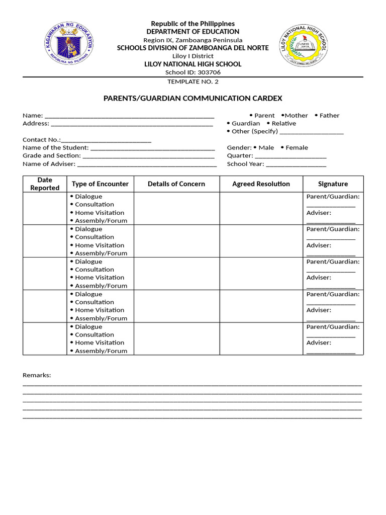 Parents Communication Form | PDF