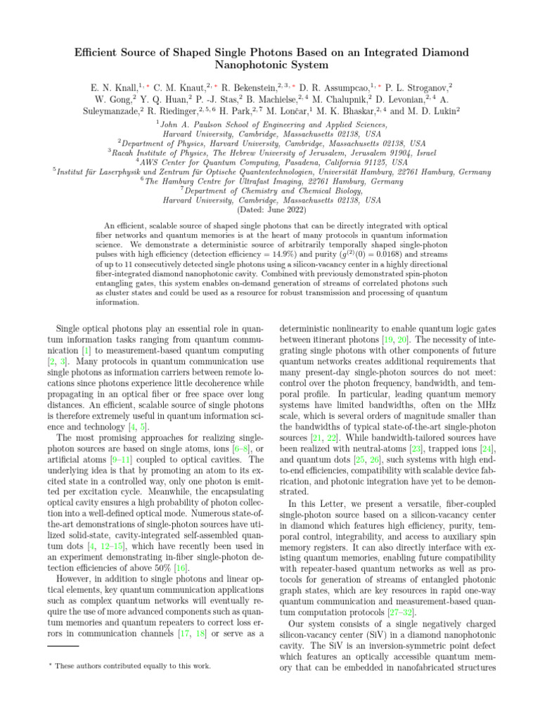 Efficient Source of Shaped Single Photons Based On An Integrated ...