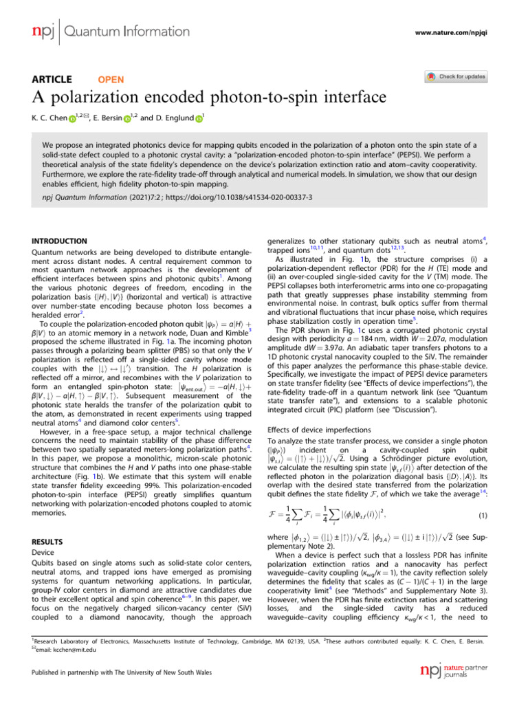 Englund_paper_spin_photon_with_polarization | PDF | Photon | Optics