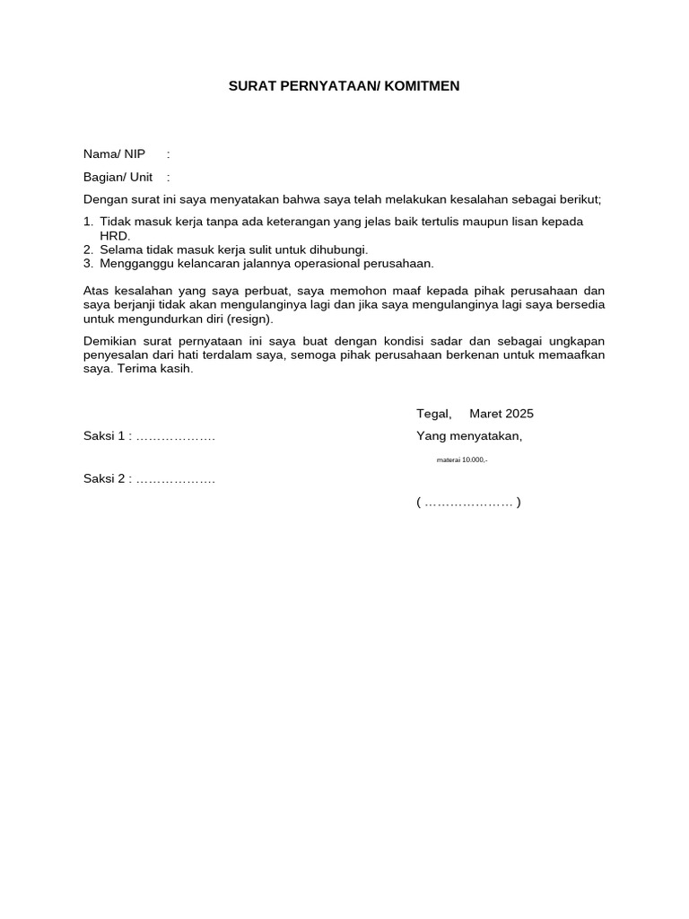 Surat Komitmen | PDF