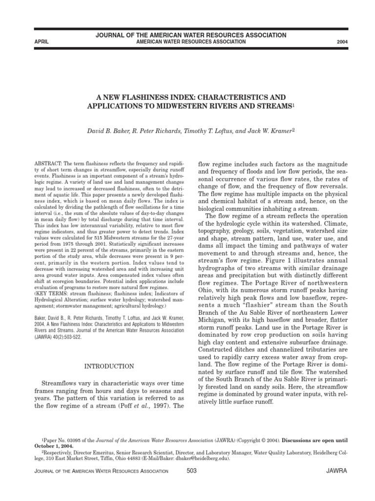 J American Water Resour Assoc - 2007 - Baker - A NEW FLASHINESS INDEX ...