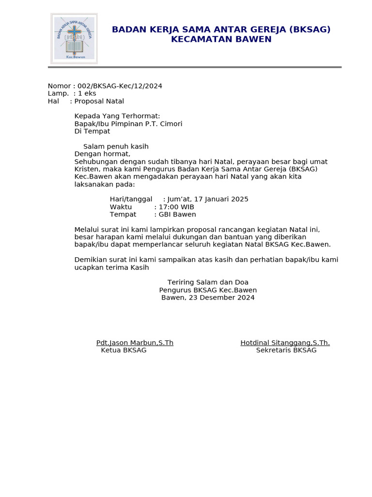 Surat Proposal PT Cimori | PDF