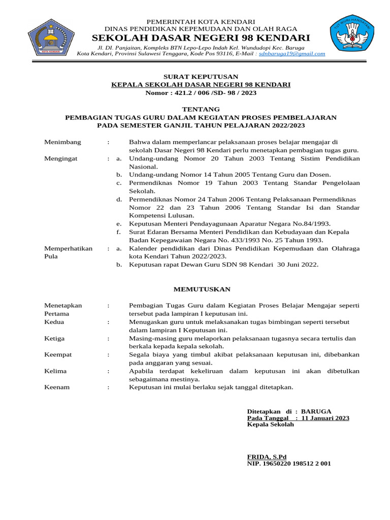 sk pembagian tugas ganjil 2023 | PDF