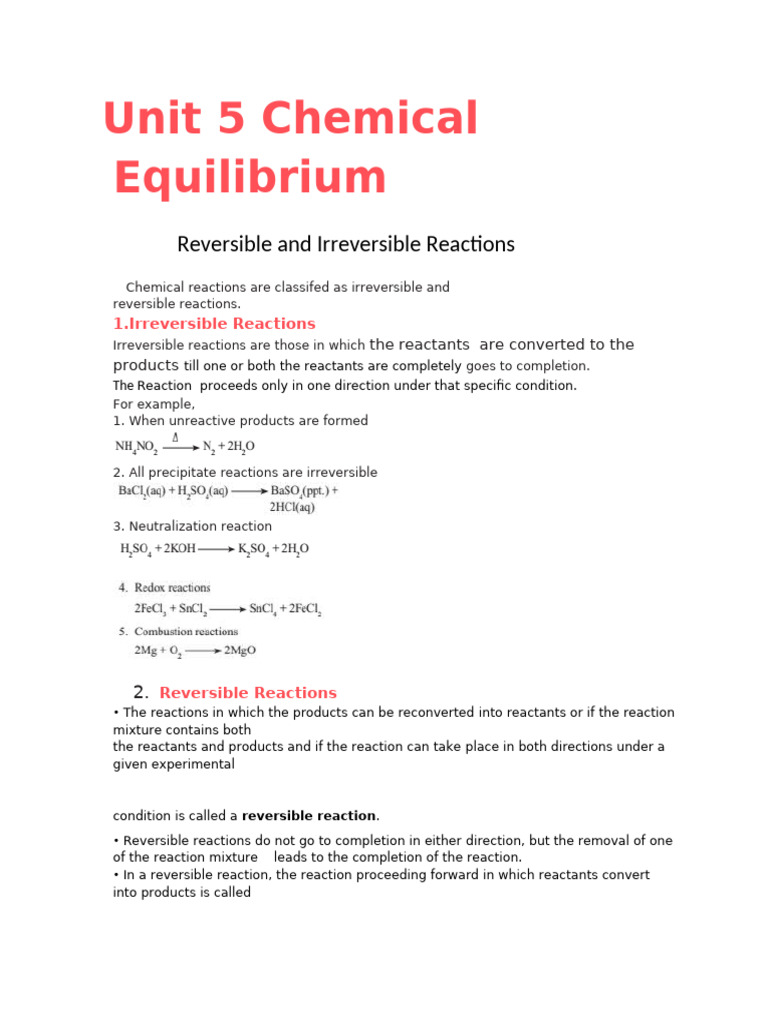 Chemical Equilibrium: Reactions Explained | PDF | Chemical Equilibrium ...
