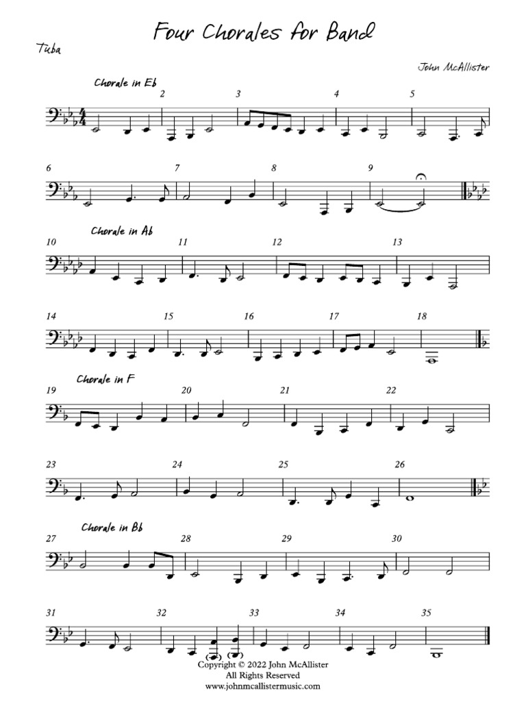 Four Chorales For Band - Tuba | PDF