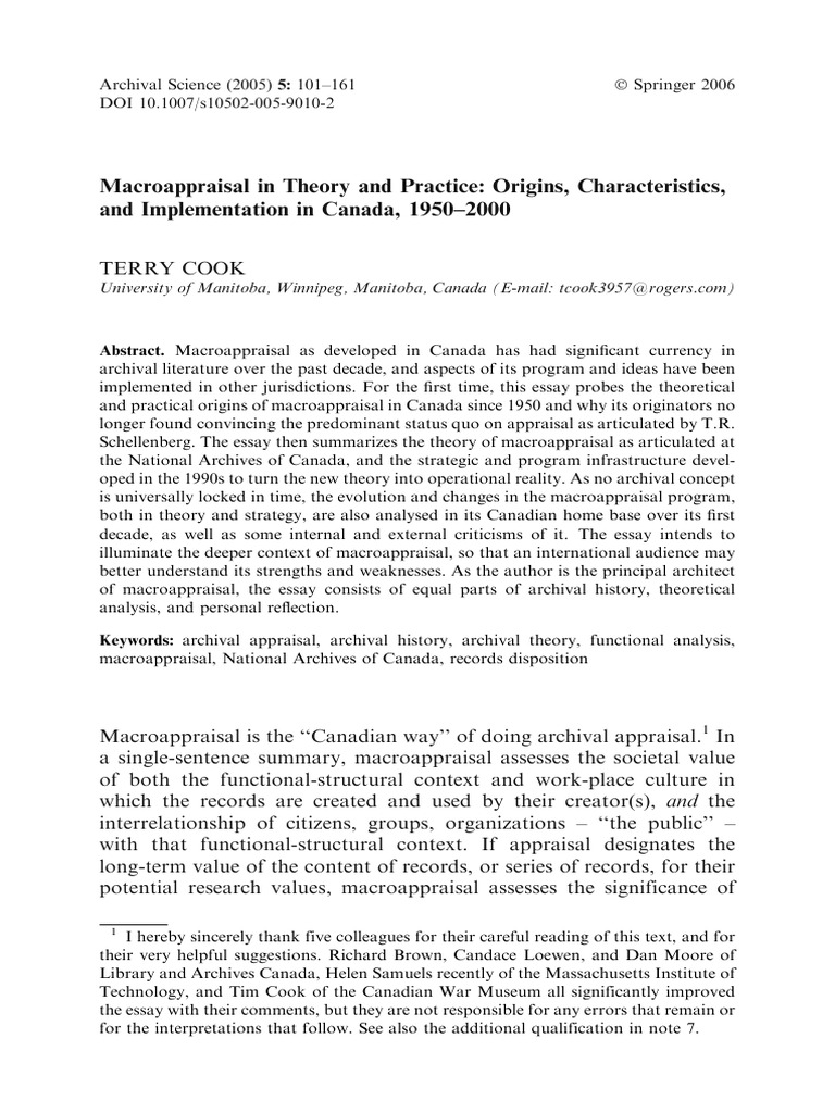 Terry Cook Macroappraisal | PDF | Archivist | Archive