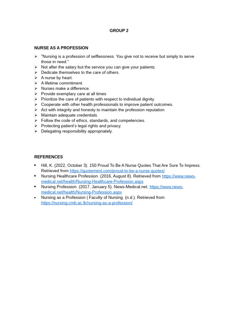 Nurse As Profession | PDF