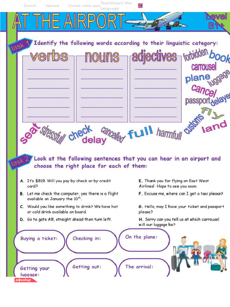 AT THE AIRPORT - English ESL Worksheets PDF & | PDF