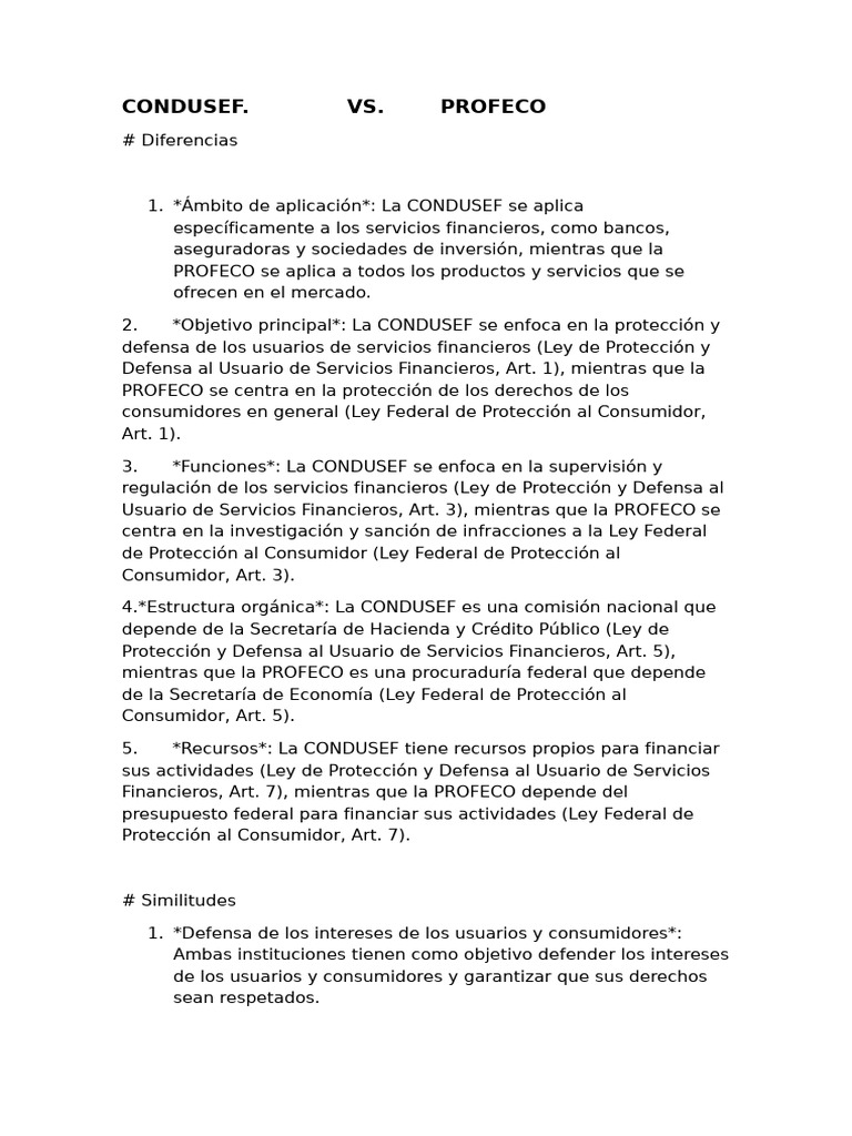 Diferencias entre CONDUSEF y PROFECO | PDF | Protección al Consumidor ...