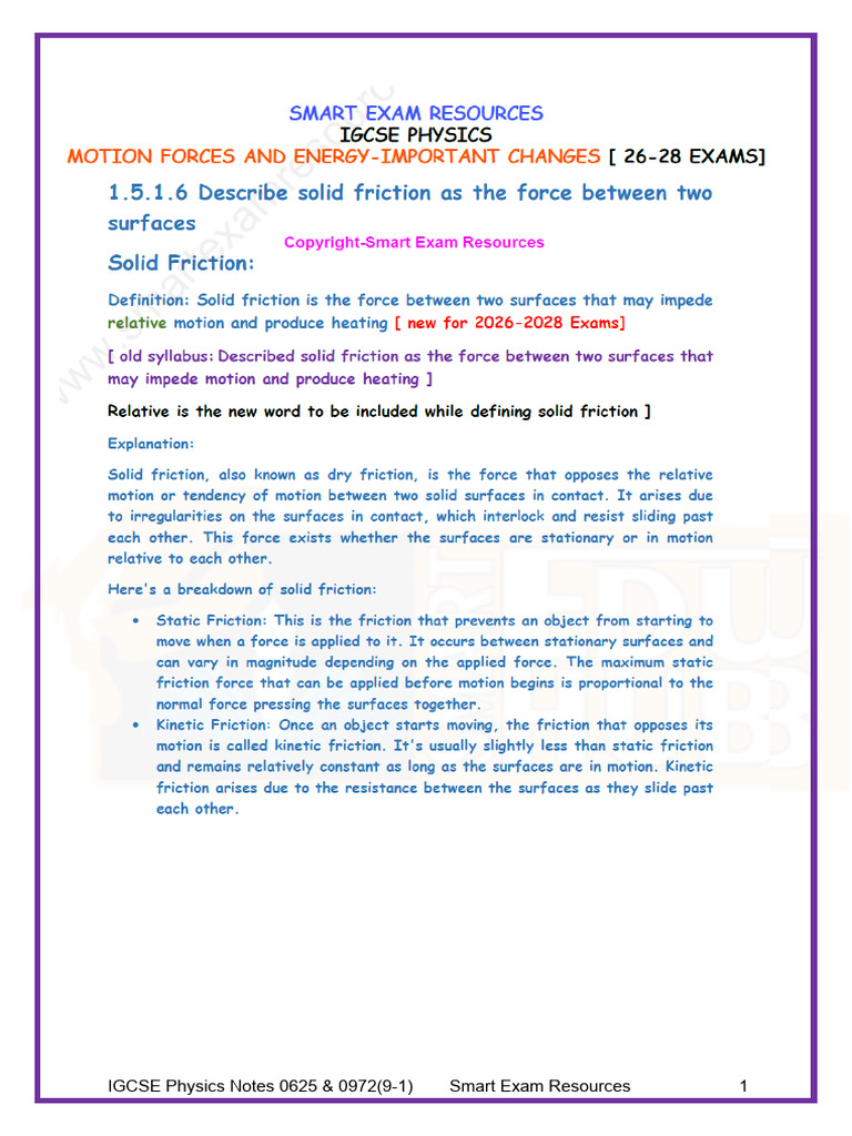 1 Motion Forces and Energy IGCSE Physics Revised Notes Additions 2026 ...
