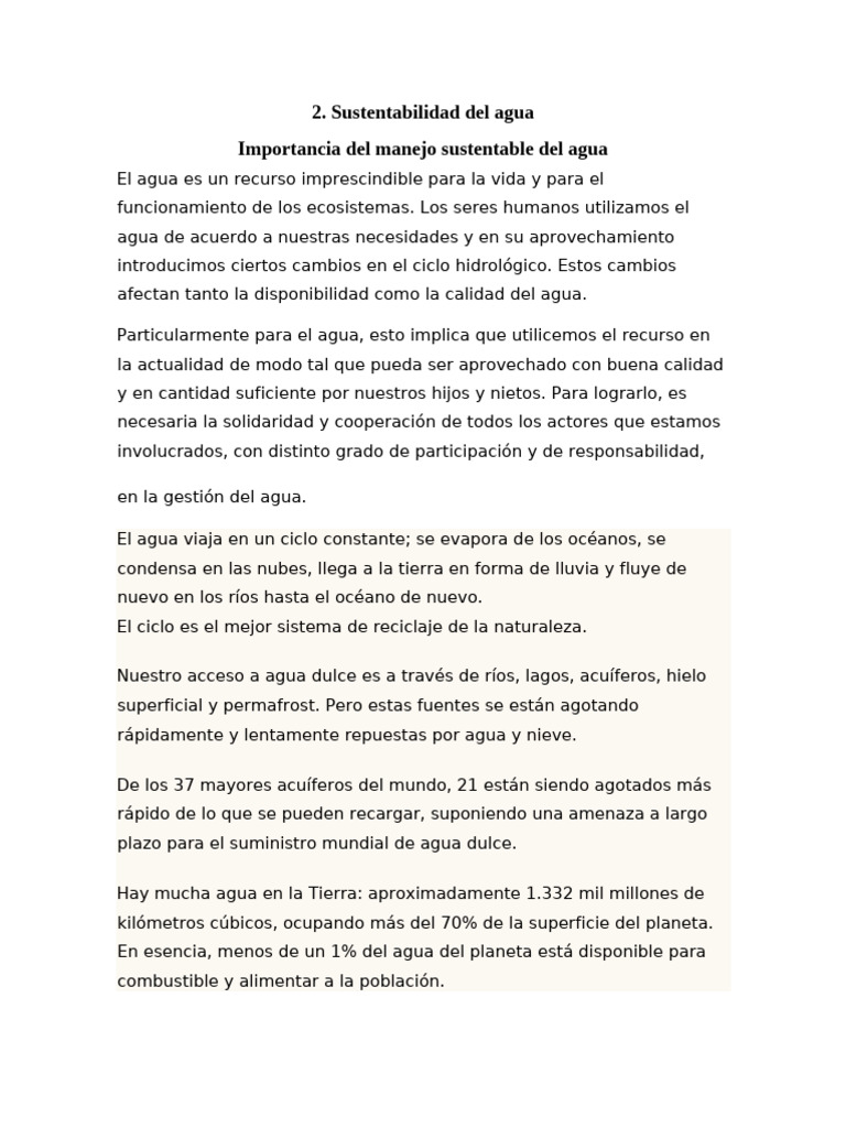 Sustentabilidad Del Agua | PDF | Agua | Sustentabilidad